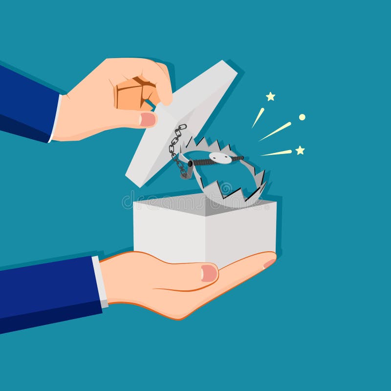 A Businessman Opens a Box with a Trap. Deception Concept Stock Vector ...