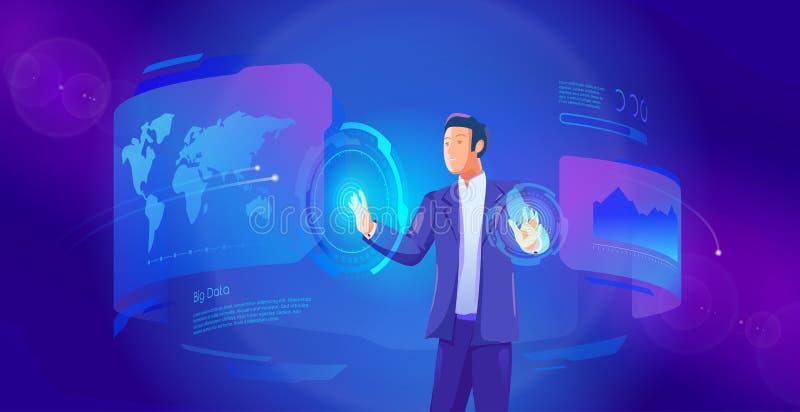 Businessman Operates Virtual Interface Ultraviolet Vector Illustration ...
