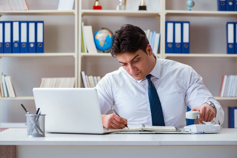 The Businessman Operator Agent Working in the Office Stock Photo ...