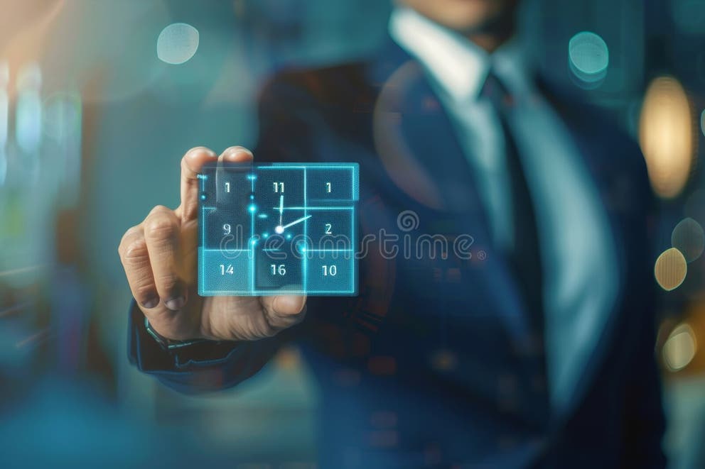 Businessman Optimizing Meeting Schedule with Virtual Agenda Icon for ...