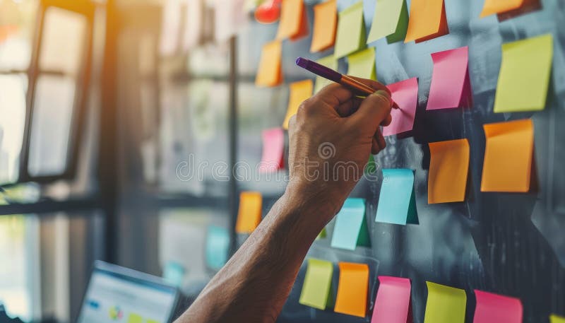 Businessman Organizing Task List on Sticky Note in Modern Office for ...