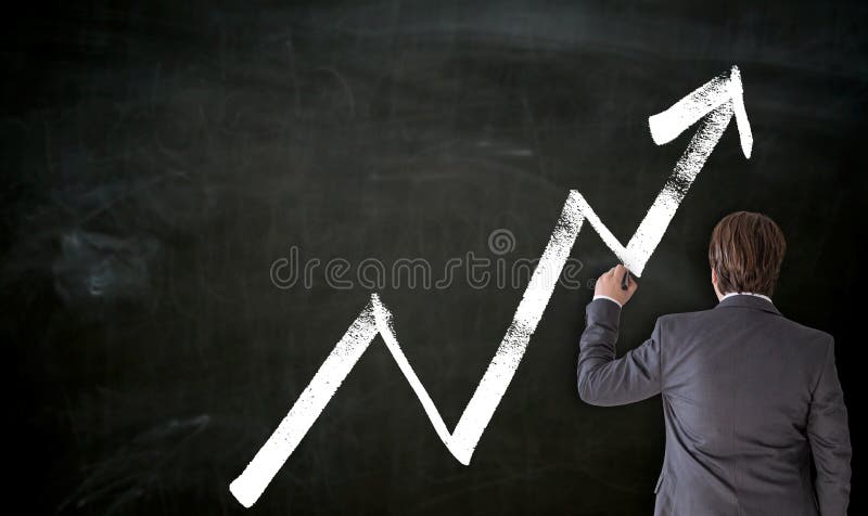 Businessman Paints with Chalk Graph on Blackboard Stock Photo - Image ...