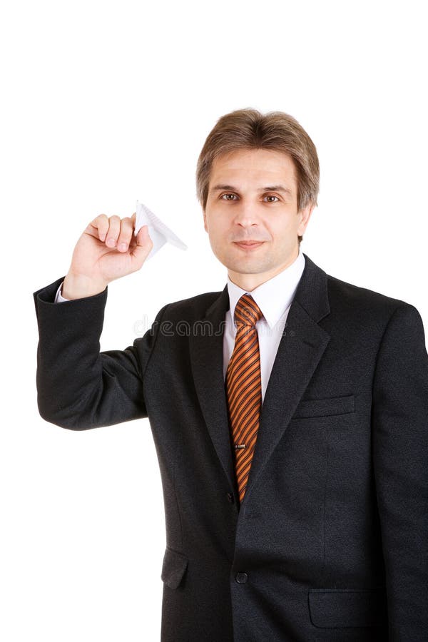 Businessman and Paper Airplane Stock Photo - Image of friendly ...