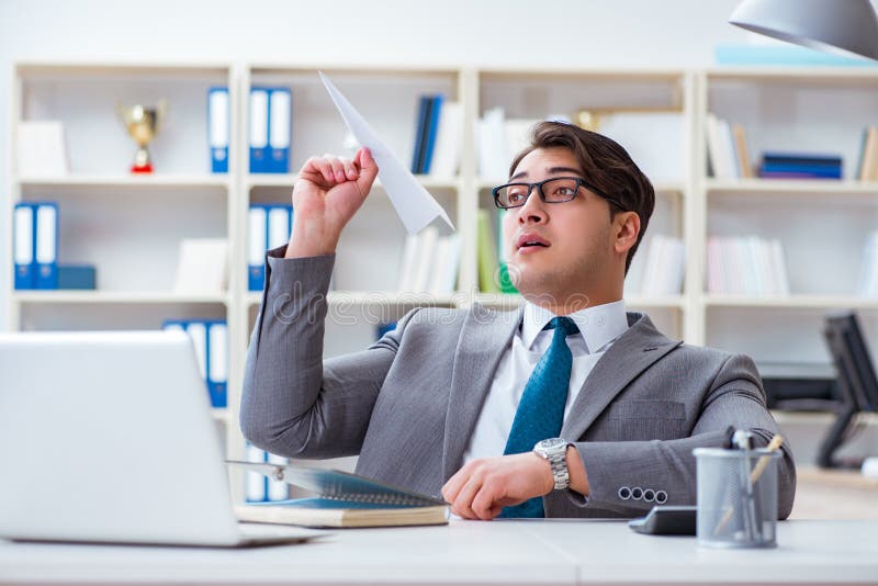 The Businessman with Paper Airplane in Office Stock Image - Image of ...