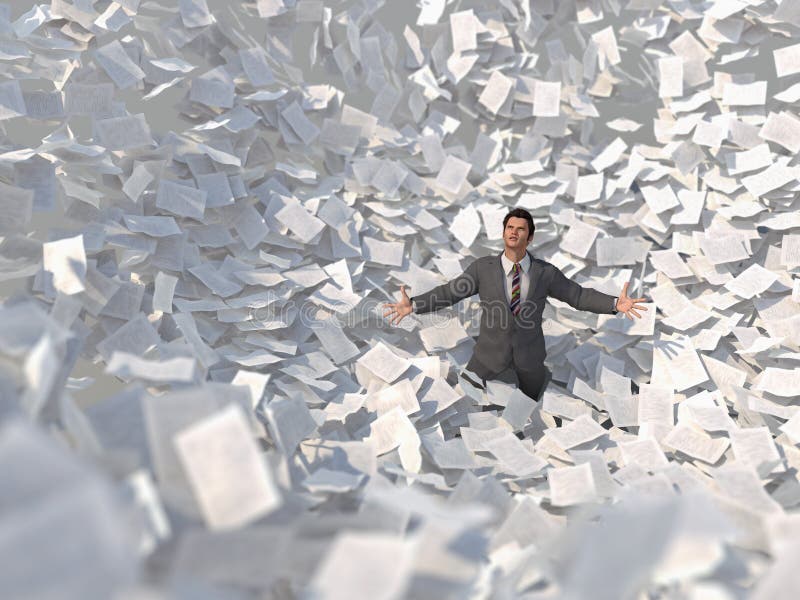 Businessman in a Paper Avalanche Stock Illustration - Illustration of ...