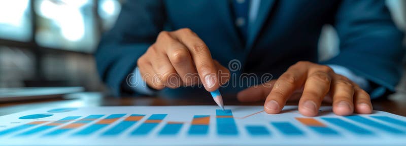 Businessman Pen Pointing Turnover with Graph Chart Report Analysis Data ...