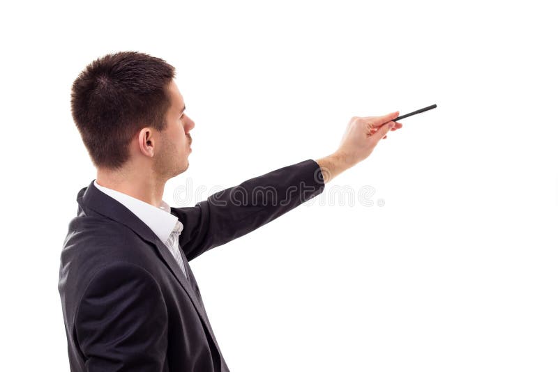 Businessman with pen stock photo. Image of male, isolated - 38144552