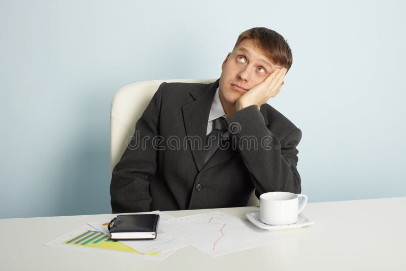 Businessman Pensively Looks Upwards Stock Image - Image of document ...