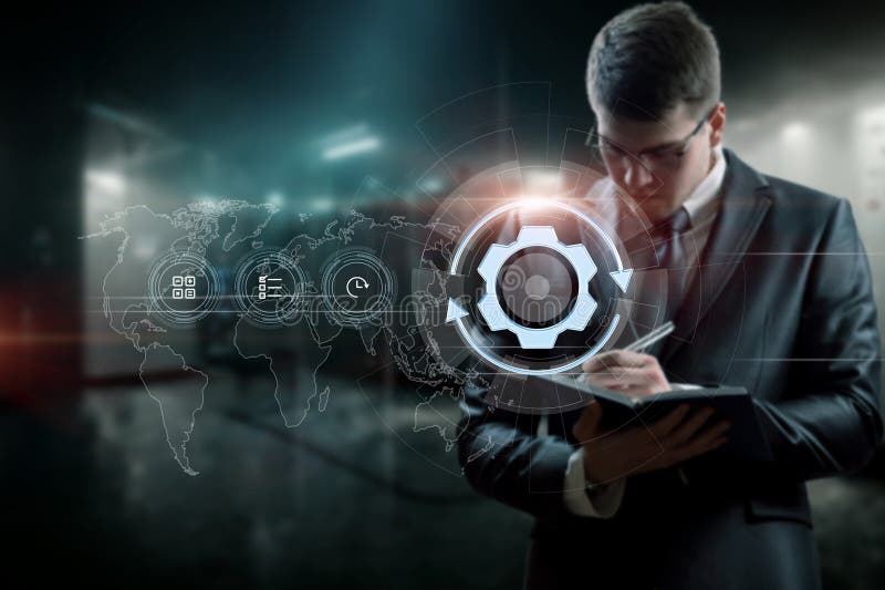 Businessman Perform Reboot and Update on Computer Stock Image - Image ...