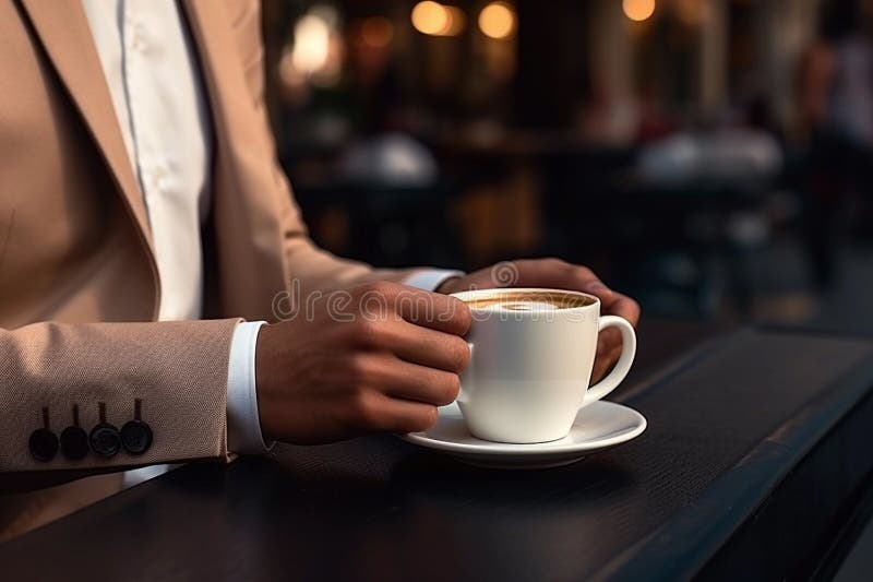 Businessman Person Drinking Coffee in Cafe. Hands Holding Coffee Cup ...