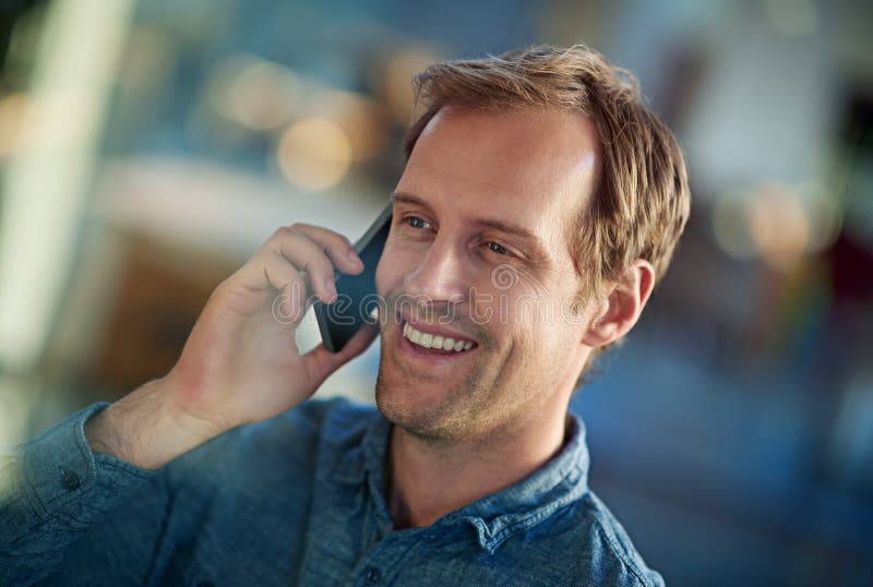 Businessman, Phone Call and Talking with Smile in Office, Chatting or ...