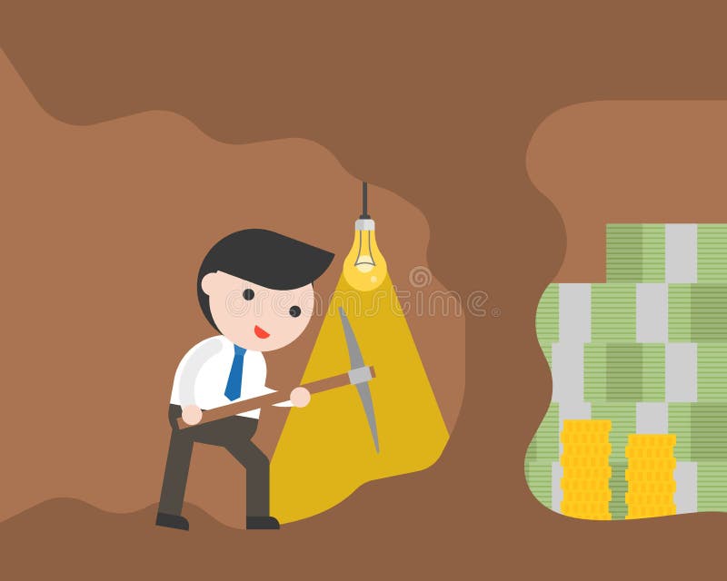 Businessman with Pickaxe Digging Cave for Finding Money Stock Vector ...