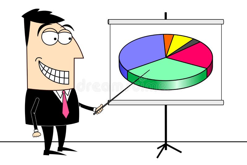 Cartoon Businessman - Presentation Board, Colorful Pie Chart Stock ...
