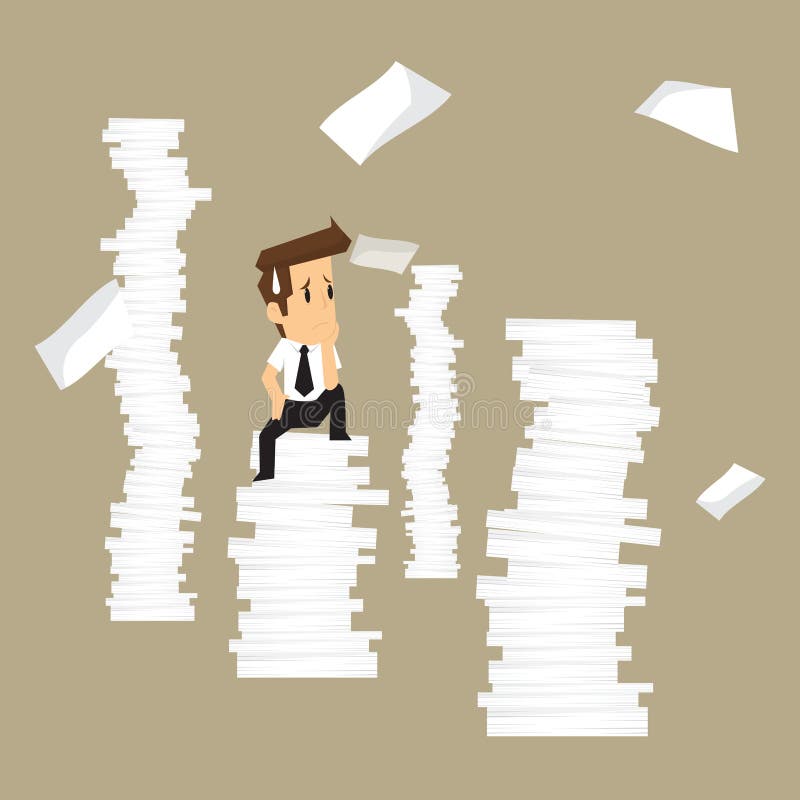 Businessman on a Pile of Paper Paper Stock Vector - Illustration of ...