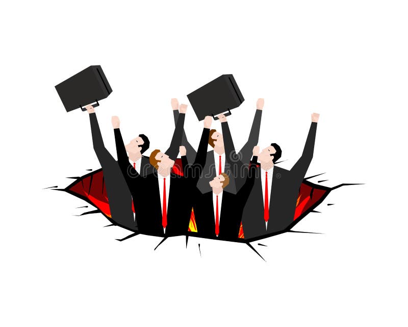 Businessman in Pit To Hell. Fire Rift Stock Vector - Illustration of ...