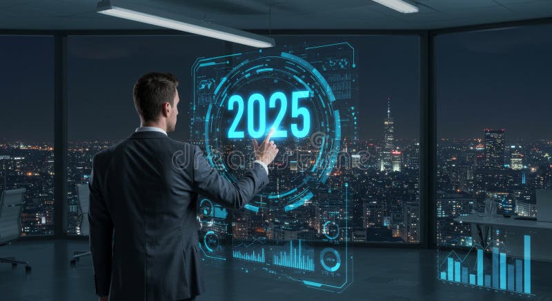 Businessman Planning for 2025 Success a Businessman Interacts with a ...