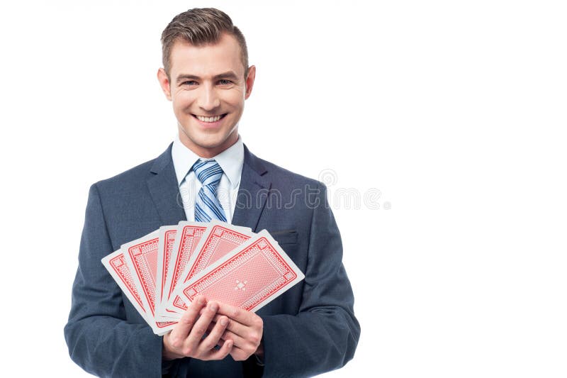 Businessman with Play Cards Stock Image - Image of confident, gamble ...