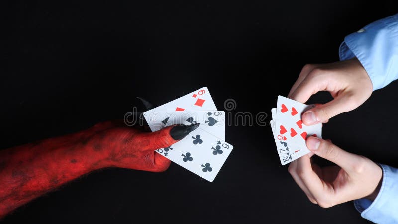 Businessman Playing Card with the Devil. Stock Video - Video of plaing ...
