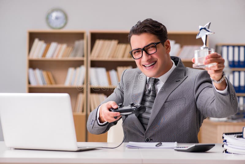 The Businessman Playing Computer Games at Work Office Stock Image ...