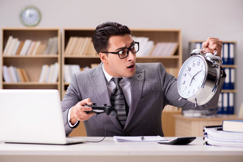 The Businessman Playing Computer Games at Work Office Stock Photo ...