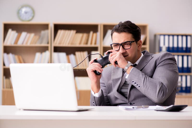 The Businessman Playing Computer Games at Work Office Stock Photo ...
