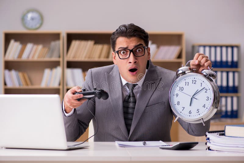 The Businessman Playing Computer Games at Work Office Stock Image ...