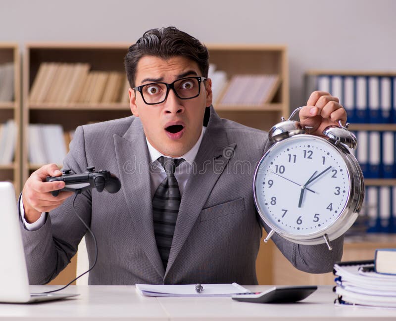 Businessman Playing Computer Games at Work Office Stock Photo - Image ...