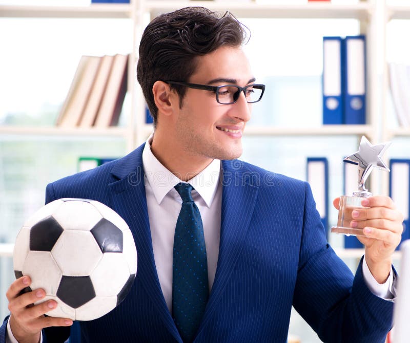 Businessman Playing Football in the Office Stock Image - Image of award ...