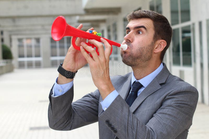 Businessman Playing the Trumpet Stock Photo - Image of crazy, dummy ...