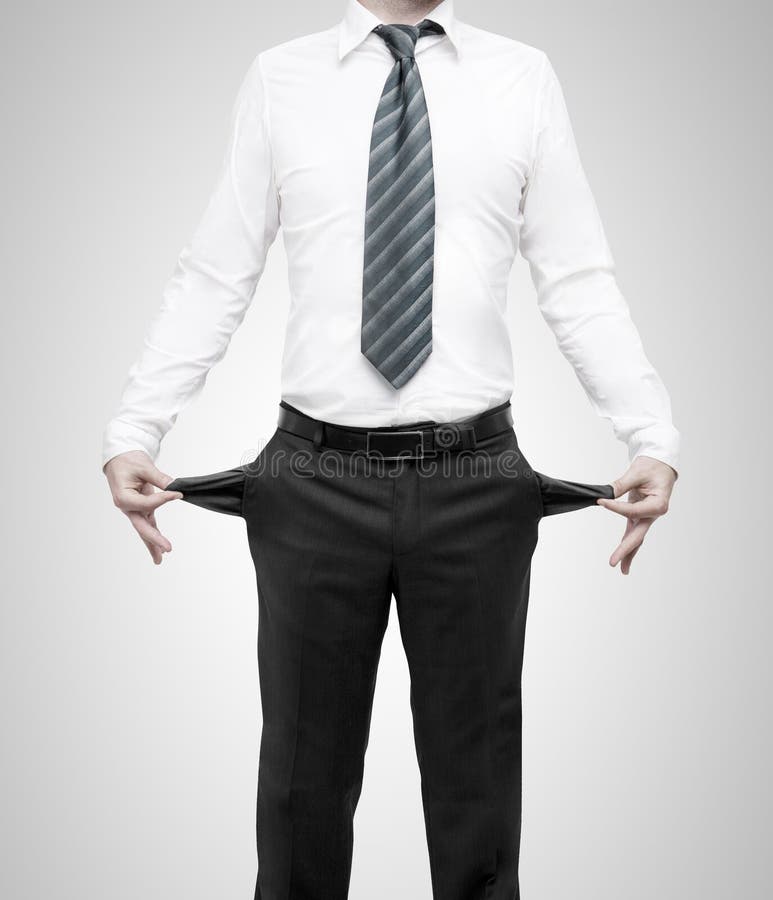 Businessman with Pockets Turned Inside Out Stock Photo - Image of money ...