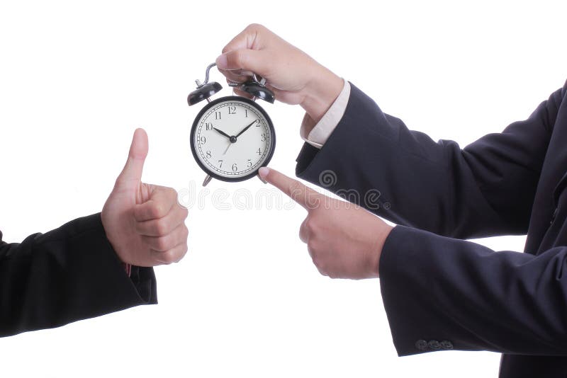 Businessman Point Clock for Order Something Stock Photo - Image of ...