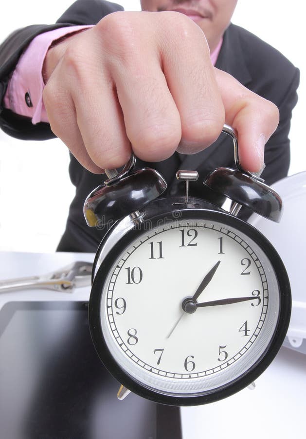 Businessman Point Clock for Order Something Stock Photo - Image of ...