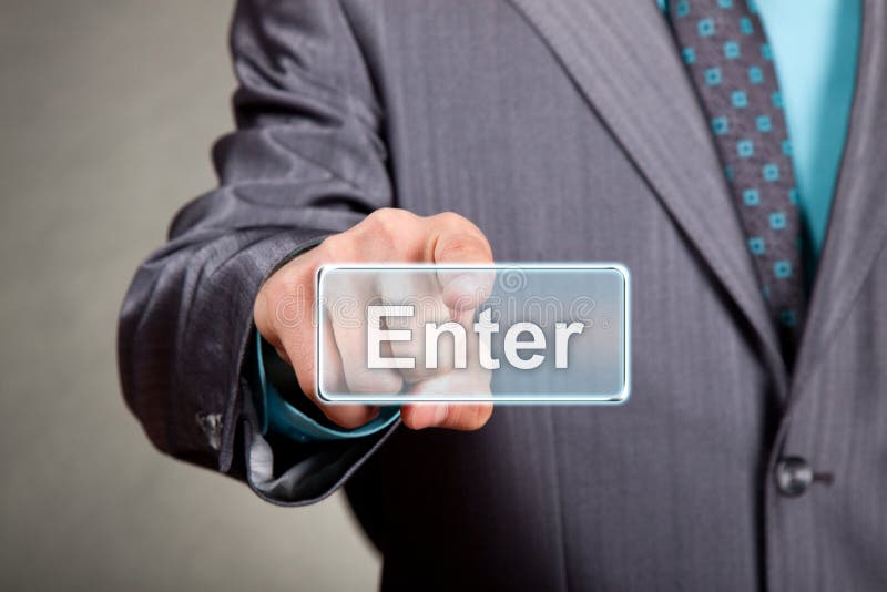 Businessman Point Finger Enter Stock Image - Image of aiming, blue ...