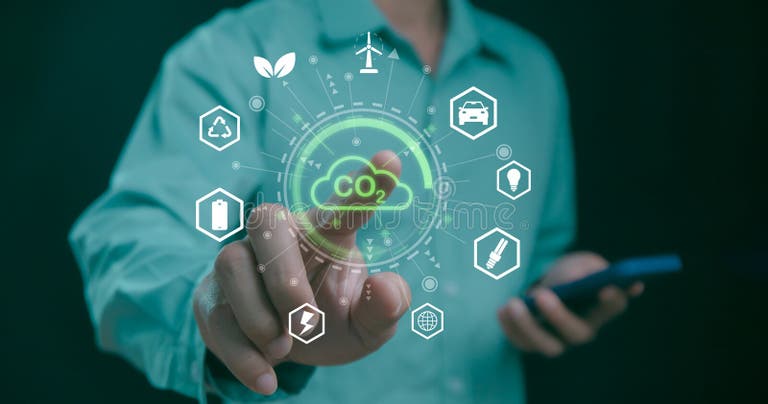 Businessman Point To Increasing Arrow with Carbon Reduction for Decrease CO2, Green House Global ...