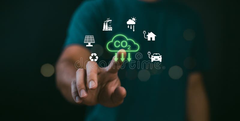 Businessman Point To Increasing Arrow with Carbon Reduction for Decrease CO2, Green House Global ...