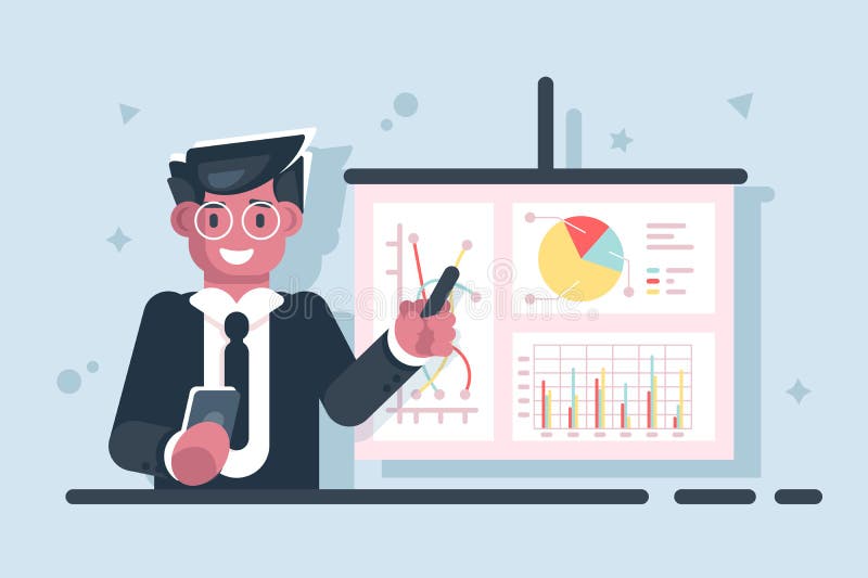 Businessman with Pointer Stick Presentation Chart Stock Vector ...