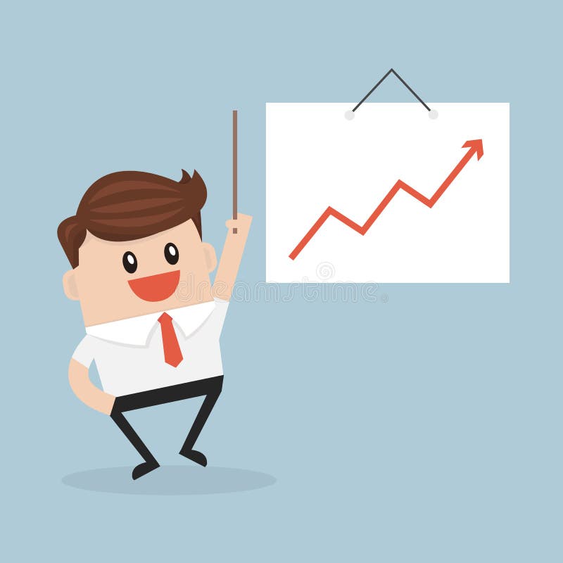 Businessman with Pointer Stick Presenting a Growing Chart. Stock Vector ...