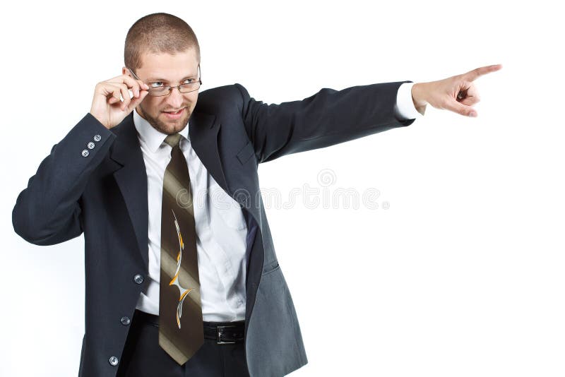 Businessman Pointing Backwards Stock Image - Image of point, contact ...