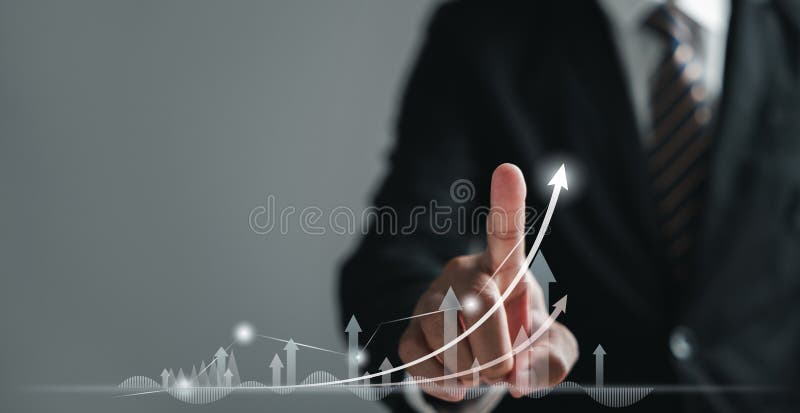 Businessman Pointing Arrow Graph Growth and Financial Network ...