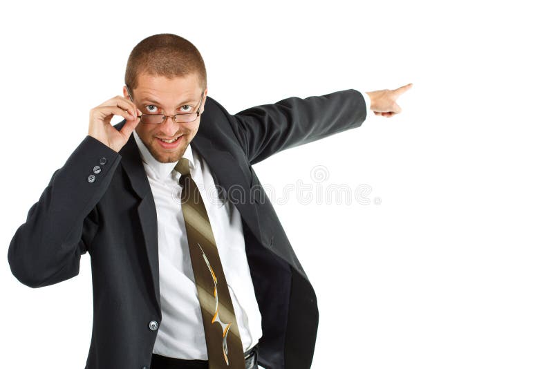 Businessman Pointing Backwards Stock Image - Image of point, contact ...