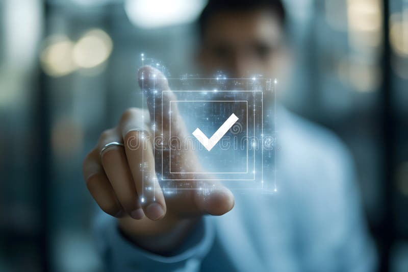 Businessman Pointing at Checkmarks Symbolizing Task Completion Success ...