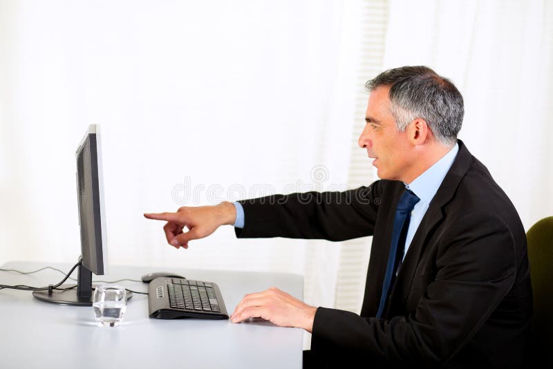 Businessman Pointing the Computer Stock Image - Image of manager ...