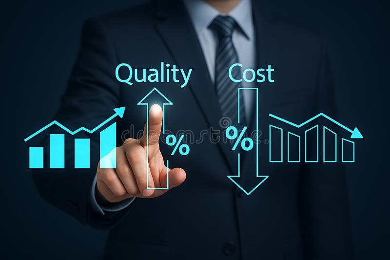 Businessman Interacting with a Digital Interface Showing Quality and ...