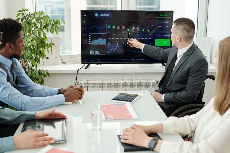 Businessman Pointing at Display of Computer Stock Image - Image of ...