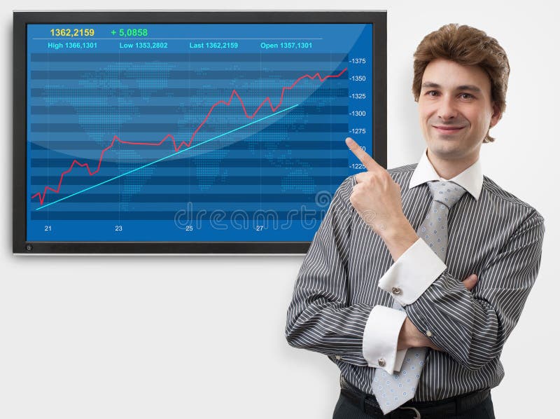 Businessman Pointing Finger on Tv Stock Image - Image of graph ...