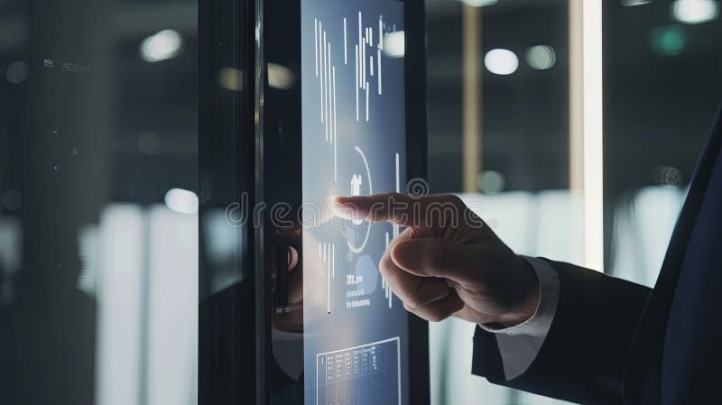 Businessman Pointing at Full-frame Mobile Banking Design. Financial ...