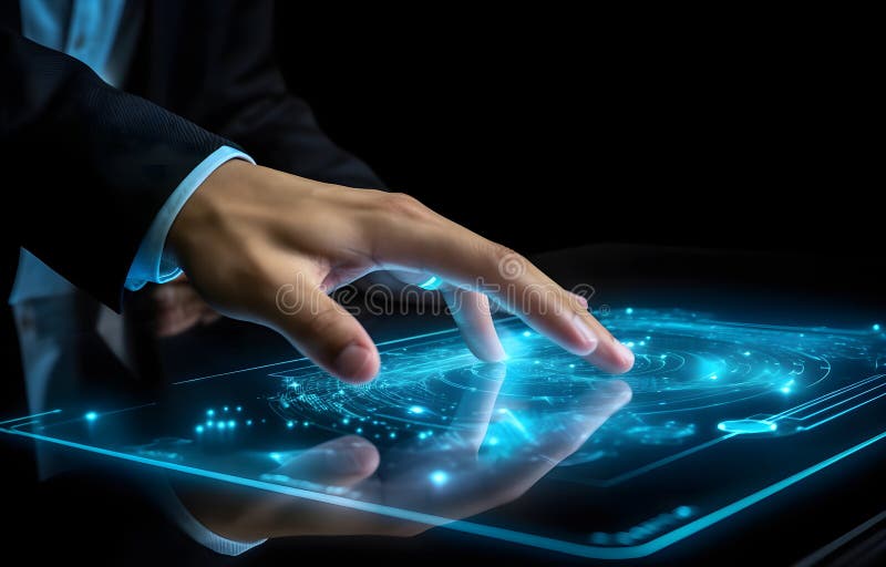 Businessman Pointing at His Business Presentation on the High Te Stock ...