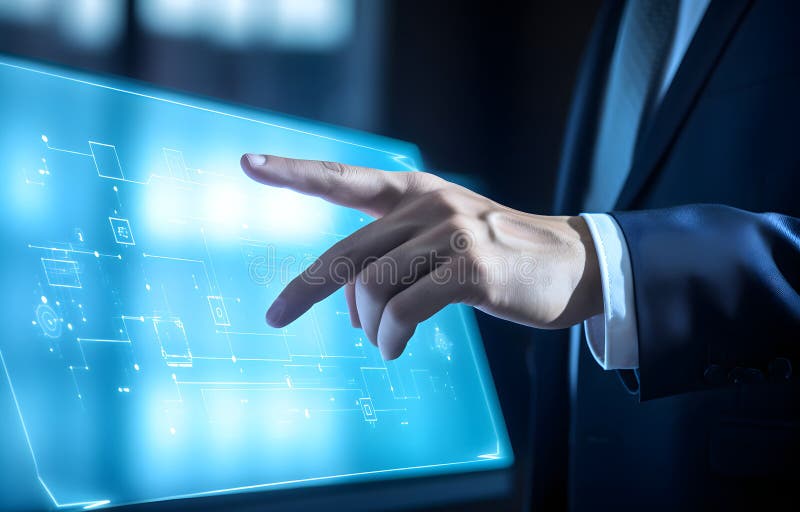 Businessman Pointing at His Business Presentation on the High Te Stock ...