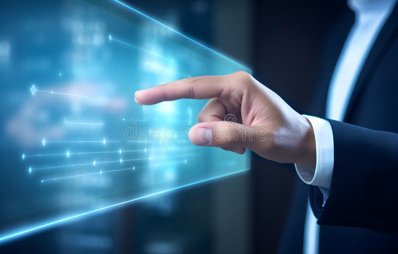 Businessman Pointing at His Business Presentation on the High Te Stock ...