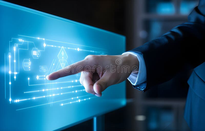 Businessman Pointing at His Business Presentation on the High Te Stock ...